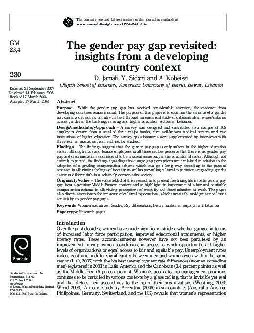 (PDF) The gender pay gap revisited: insights from a developing country ...