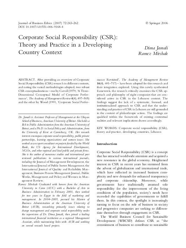 (PDF) Corporate Social Responsibility (CSR): Theory and Practice in a ...