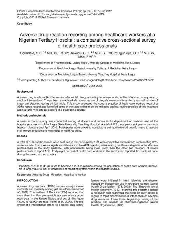 (PDF) Adverse drug reaction reporting among healthcare workers at a ...