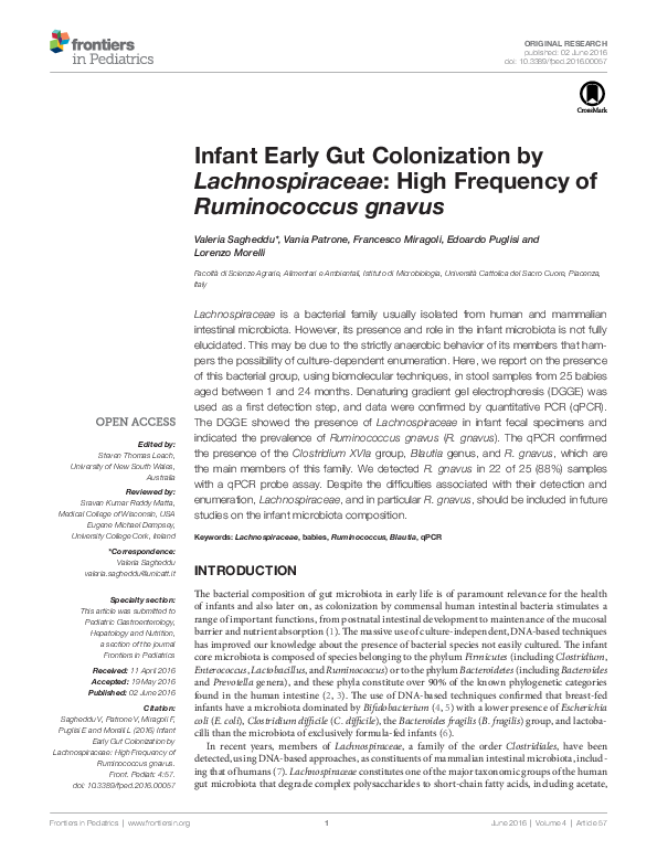(PDF) Infant Early Gut Colonization by Lachnospiraceae: High Frequency ...