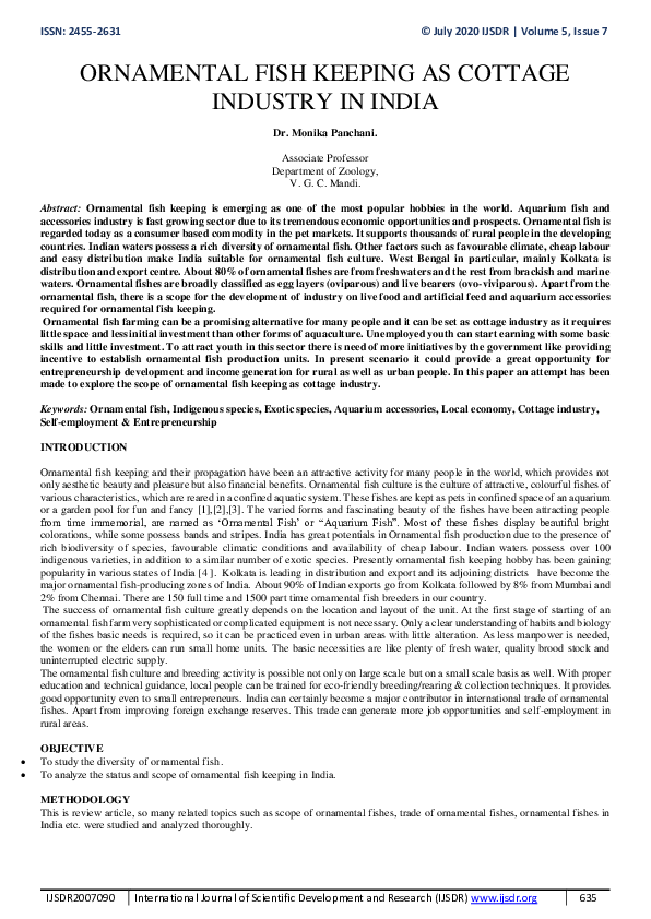 (PDF) Ornamental Fish Keeping as Cottage Industry in India