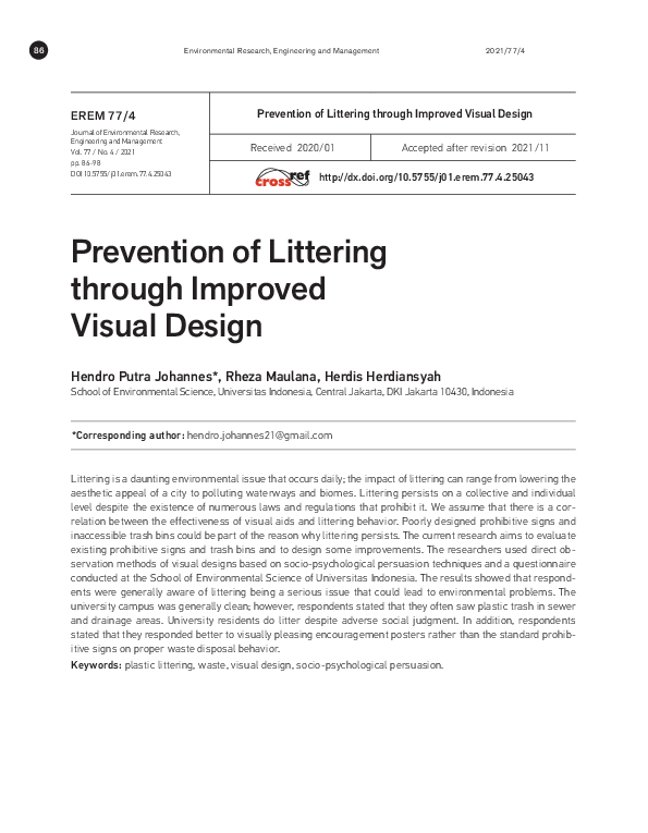 (PDF) Prevention of Littering through Improved Visual Design