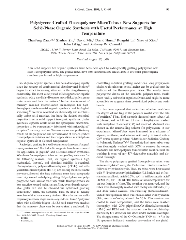 (PDF) Polystyrene grafted fluoropolymer microtubes: New supports for ...