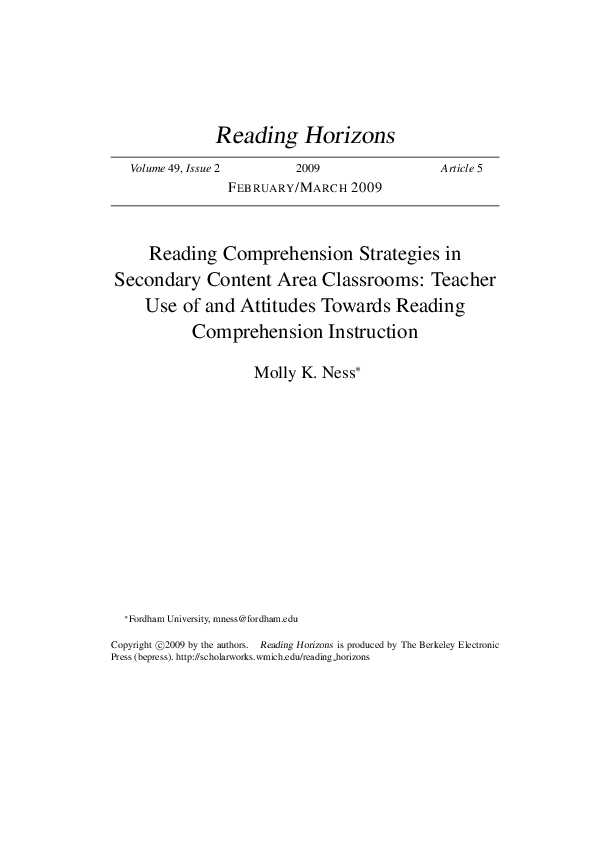 (PDF) Reading Comprehension Strategies in Secondary Content-Area Classrooms