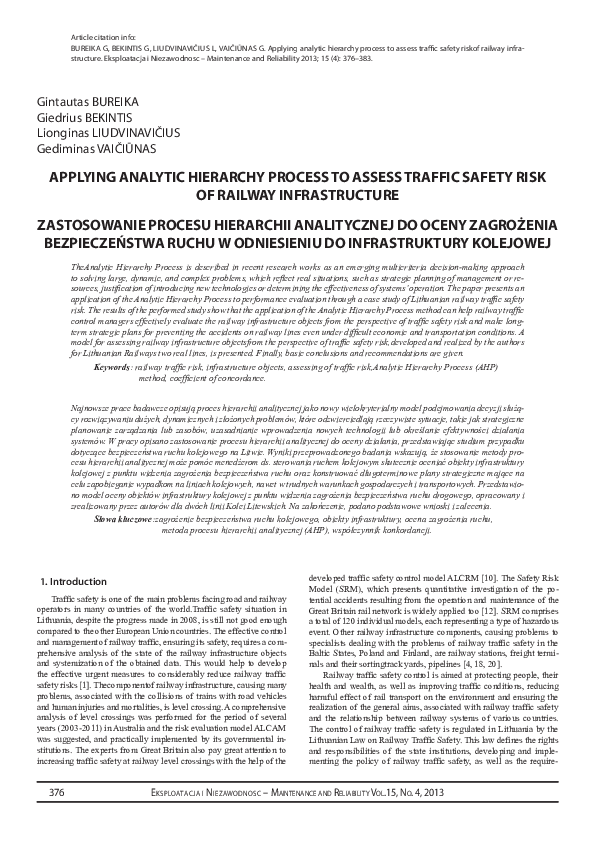 (PDF) Applying analytic hierarchy process to assess traffic safety risk ...