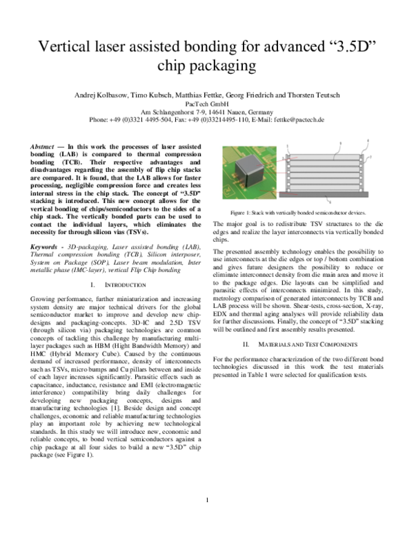 (PDF) Vertical Laser Assisted Bonding for Advanced "3.5D" Chip Packaging