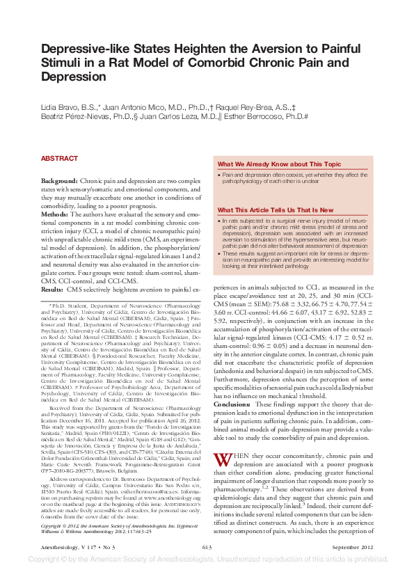(PDF) Depressive-like States Heighten the Aversion to Painful Stimuli ...