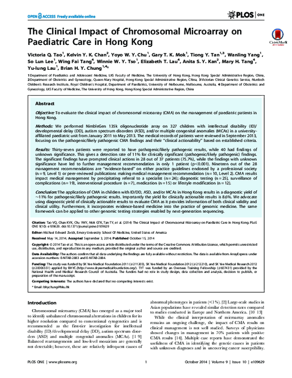 (PDF) The Clinical Impact of Chromosomal Microarray on Paediatric Care ...
