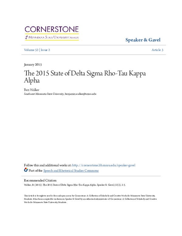 (PDF) The 2015 State of Delta Sigma Rho-Tau Kappa Alpha