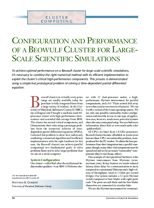 Pdf Configuration And Performance Of A Beowulf Cluster For Large