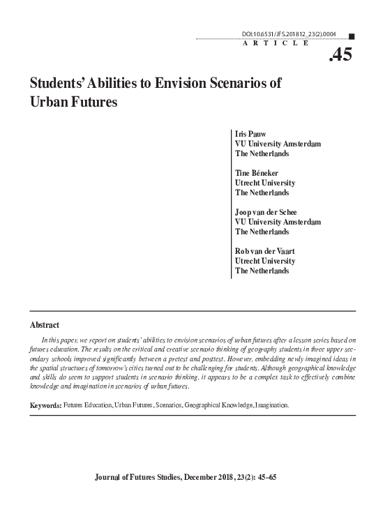 (PDF) Students' Abilities to Envision Scenarios of Urban Futures