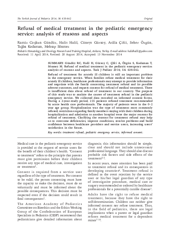 (PDF) Refusal of medical treatment in the pediatric emergency service ...