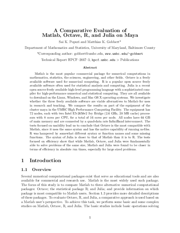 (PDF) A Comparative Evaluation of Matlab, Octave, R, and Julia on Maya