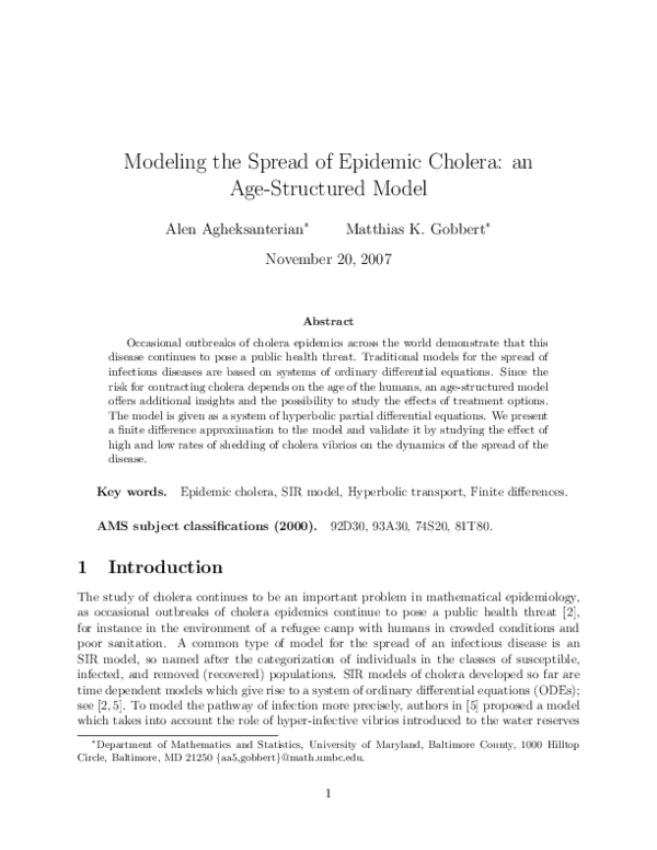 (PDF) Modeling the spread of epidemic cholera: an age-structured model