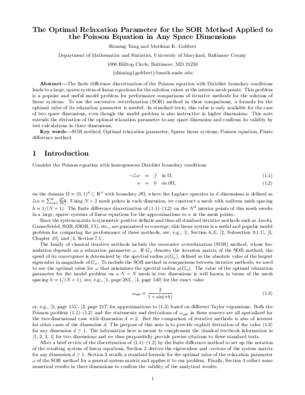 (PDF) The optimal relaxation parameter for the SOR method applied to ...