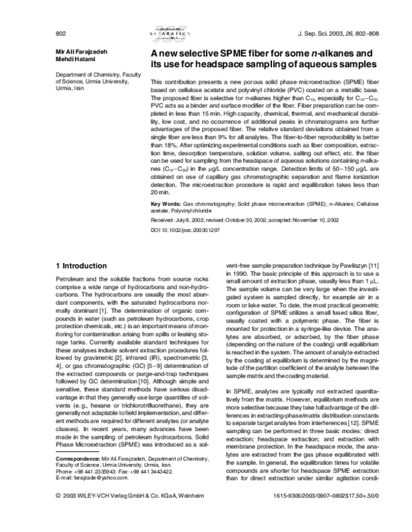 (PDF) A new selective SPME fiber for some n‐alkanes and its use for ...