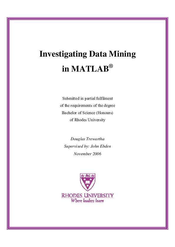 (PDF) Investigating Data Mining in MATLAB