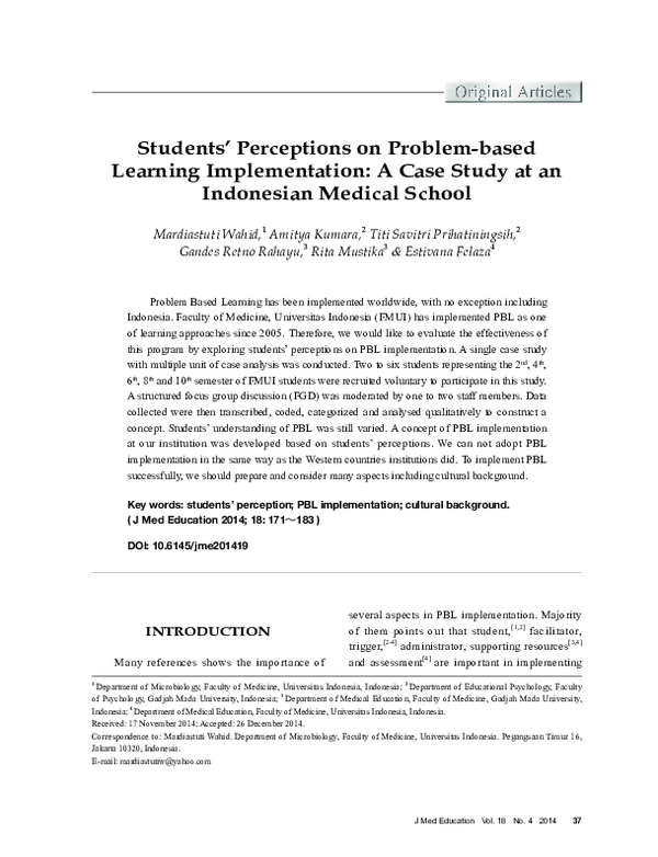 (PDF) Students’ Perceptions on Problem-based Learning Implementation: A ...