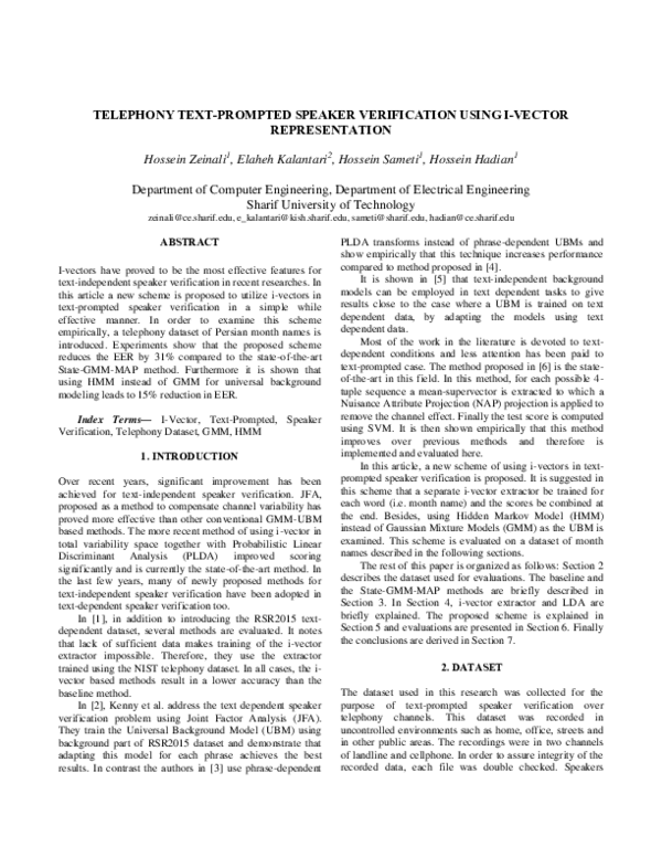 Pdf Speaker Verification Using I Vector Representation Elaheh Kalantari