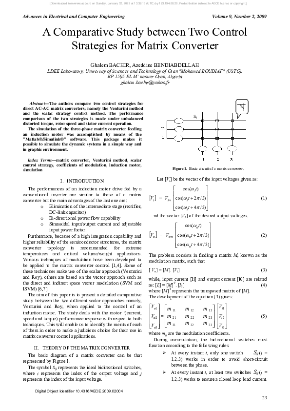 (PDF) A comparative study between two control strategies for matrix ...