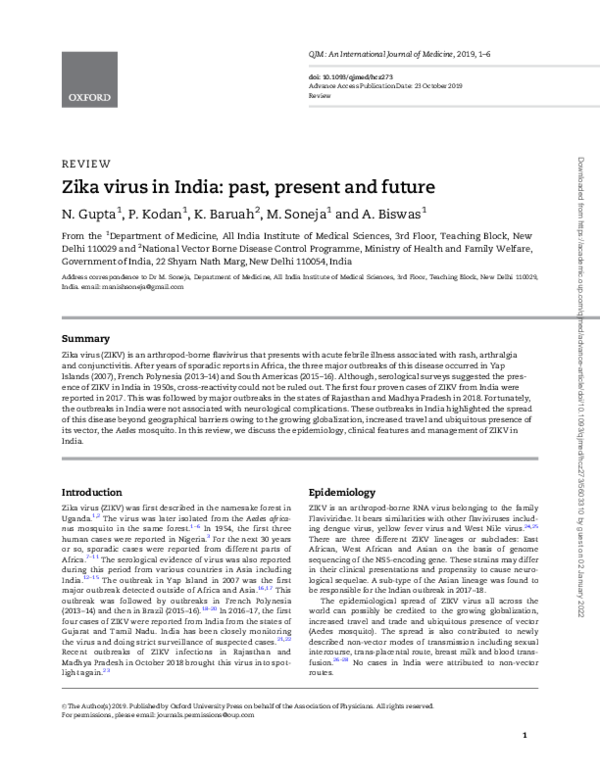 (PDF) Zika virus in India: past, present and future