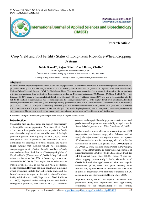 (PDF) Crop Yield and Soil Fertility Status of Long-Term Rice-Rice-Wheat Cropping Systems