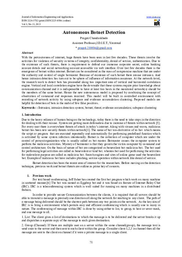 (PDF) Autonomous Botnet Detection
