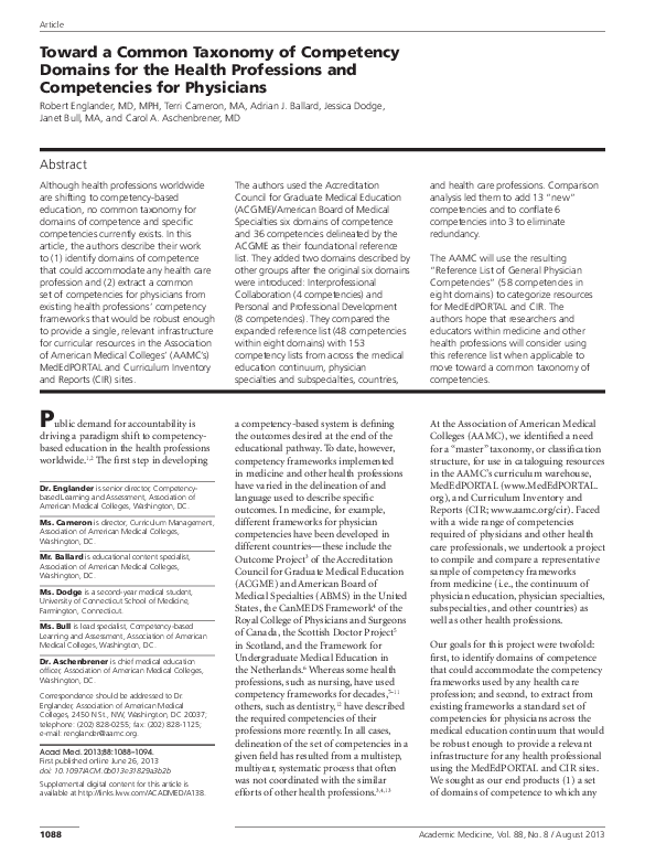(PDF) Toward a Common Taxonomy of Competency Domains for the Health ...