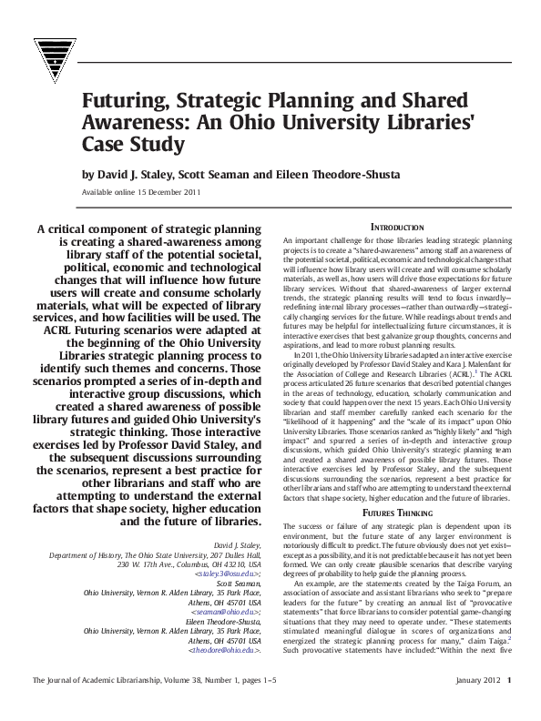 (PDF) Futuring, Strategic Planning and Shared Awareness: An Ohio ...