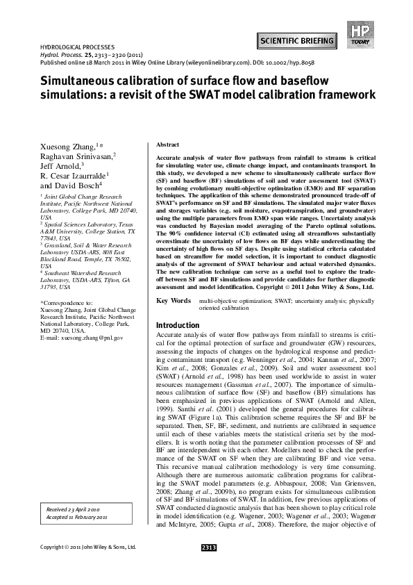 (PDF) Simultaneous calibration of surface flow and baseflow simulations: a revisit of the SWAT ...