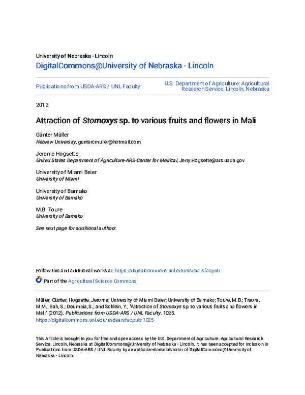 (PDF) Attraction of Stomoxys sp. to various fruits and flowers in Mali