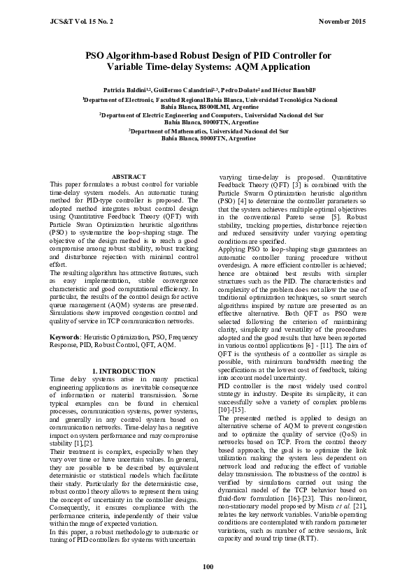 Pdf Pso Algorithm Based Robust Design Of Pid Controller For Variable Time Delay Systems Aqm