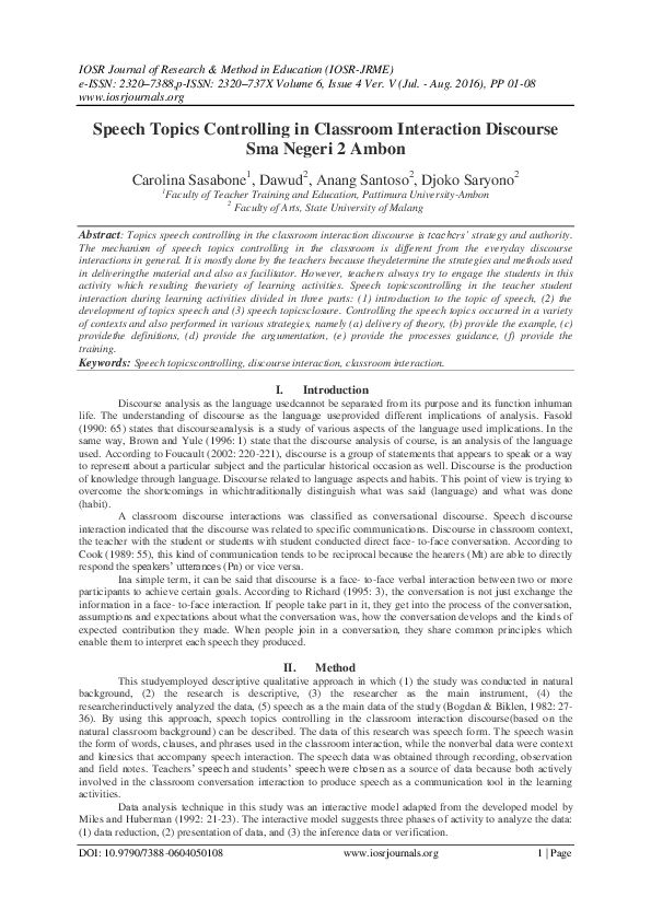 (PDF) Controlling in Classroom Interaction Discourse Sma Negeri 2 Ambon