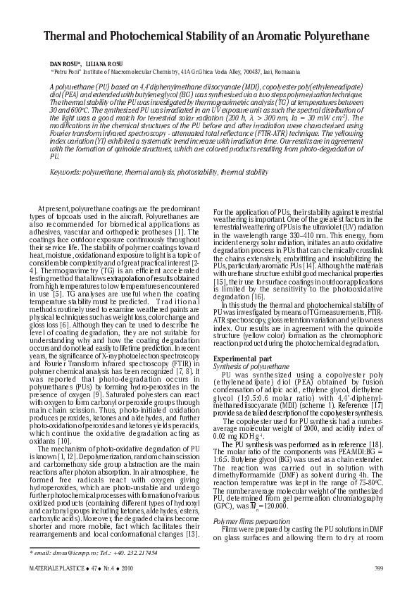 (PDF) Thermal and Photochemical Stability of an Aromatic Polyurethane ...