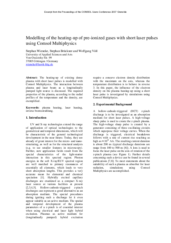 (PDF) Modelling of the heating-up of pre-ionized gases with short laser ...