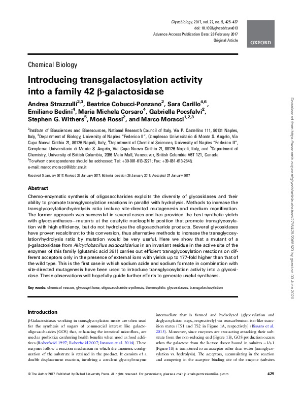 (PDF) Introducing transgalactosylation activity into a family 42 β ...