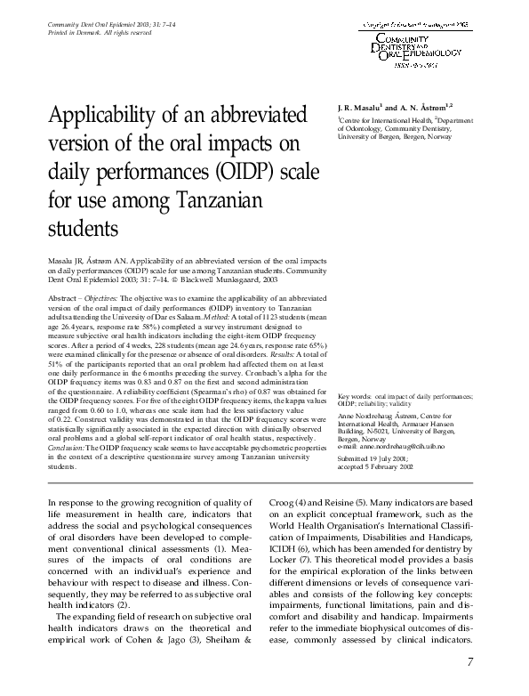 (PDF) Applicability of an abbreviated version of the oral impacts on ...