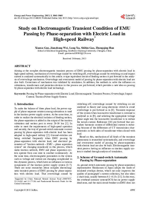 (PDF) Study on Electromagnetic Transient Condition of EMU Passing by ...