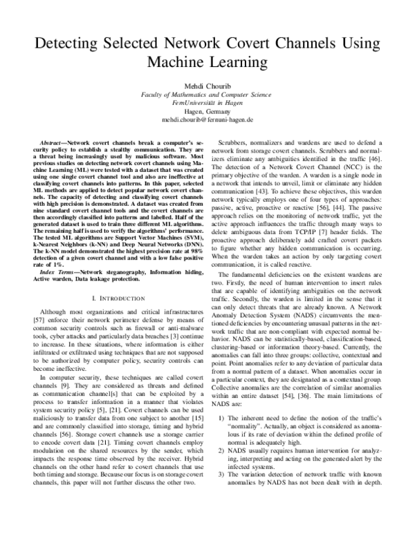 (PDF) Detecting Selected Network Covert Channels Using Machine Learning