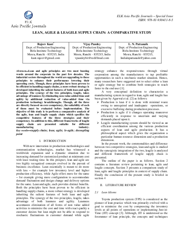 (PDF) Lean, Agile & Leagile Supply Chain: A Comparative Study