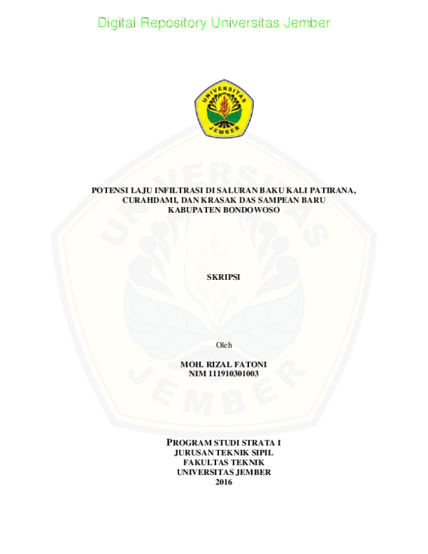 (PDF) Potensi Laju Infiltrasi DI Saluran Baku Kali Patirana, Curahdami ...