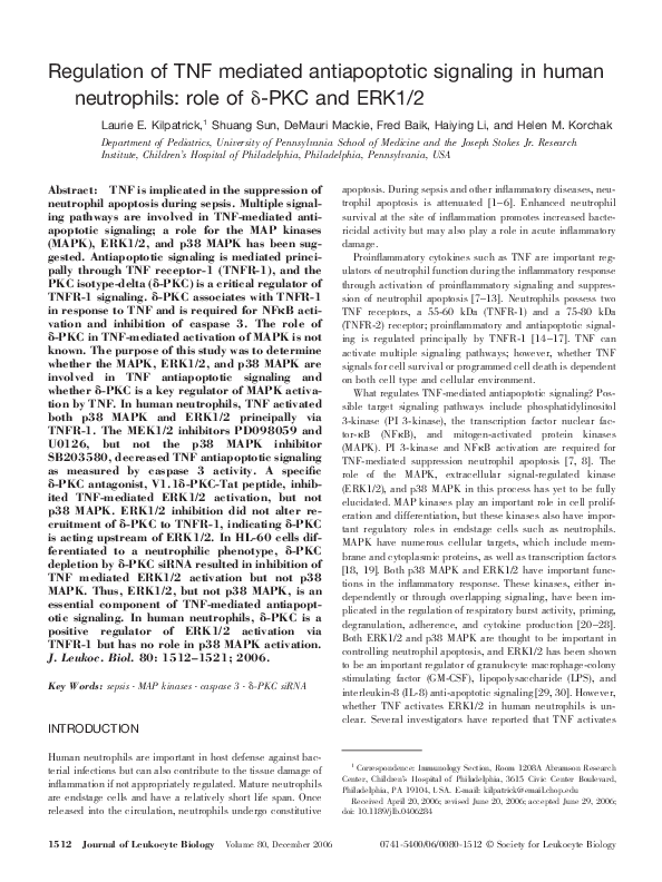 (PDF) Regulation of TNF mediated antiapoptotic signaling in human ...