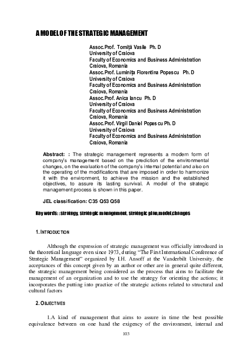 (PDF) A Model of the Strategic Management