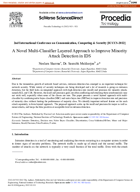 (PDF) A Novel Multi-Classifier Layered Approach to Improve Minority Attack Detection in IDS ...