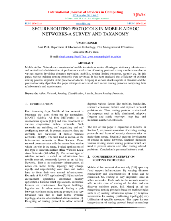 Pdf Secure Routing Protocols In Mobile Adhoc Networks A Survey And