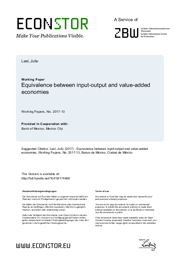 (PDF) Equivalence between input-output and value-added economies | Julio Leal - Academia.edu