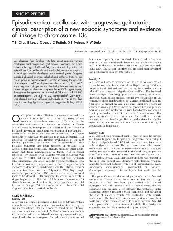 (PDF) Episodic vertical oscillopsia with progressive gait ataxia ...