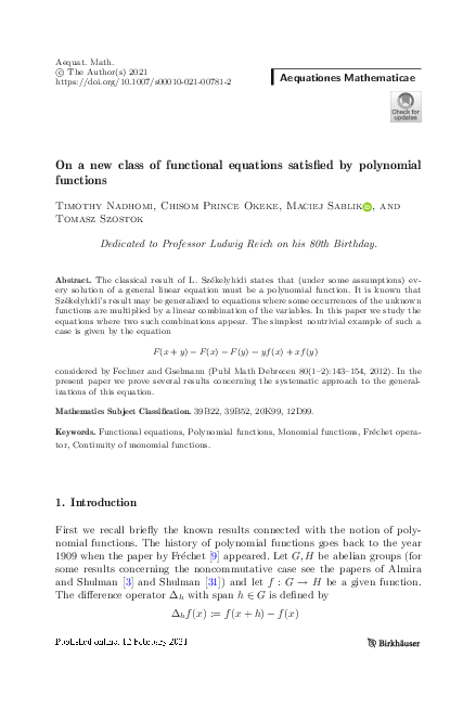 (PDF) On a new class of functional equations satisfied by polynomial functions | Maciej Sablik ...