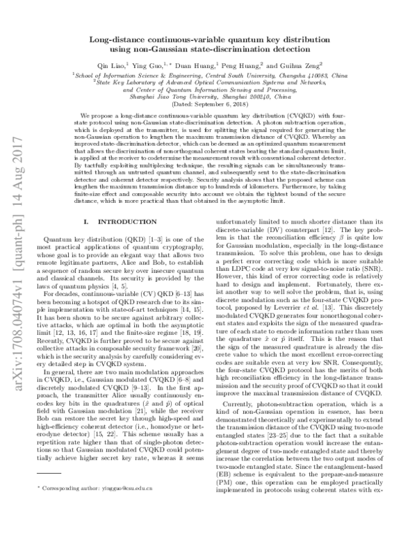 Pdf Long Distance Continuous Variable Quantum Key Distribution With A Gaussian Modulation