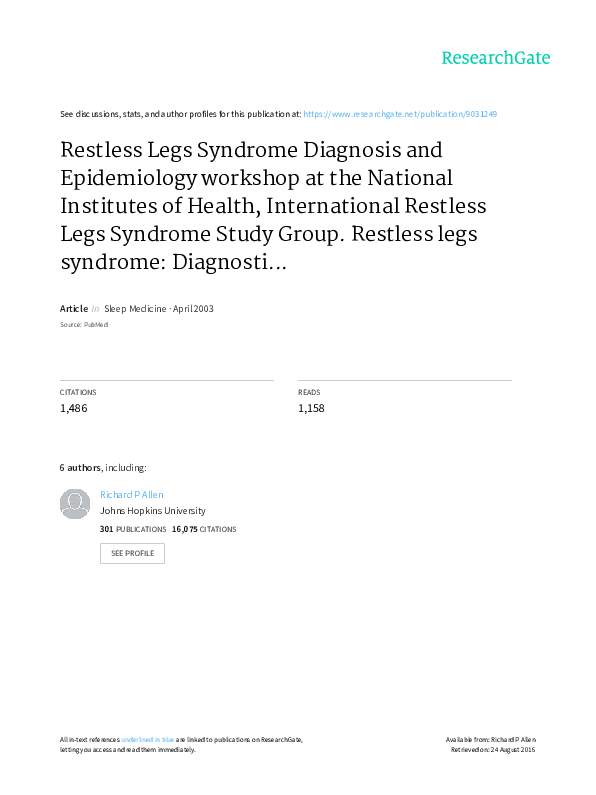 (PDF) Restless legs syndrome: diagnostic criteria, special ...